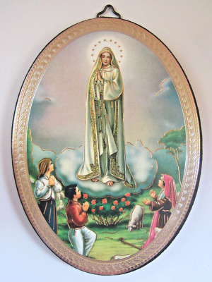 Our Lady of Fatima Icon Picture on Wood Oval 5 3/4" Made in Italy | eBay
