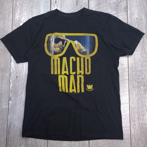 Macho Man Mens Wrestling T-Shirt Size Medium Black WWE WWF Randy Savage ...
