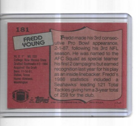 1987 Topps Football #181 Fredd Young Seattle Seahawks | eBay