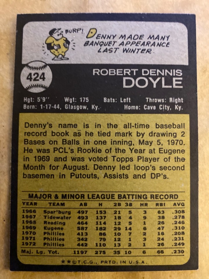 1973 Topps Baseball #424 Denny Doyle NM/MT | eBay