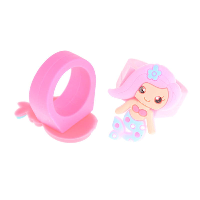 5Pcs Pvc Rubber Cartoon Mermaid Princess Kids Rings Children Silicone ...
