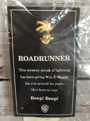 Vintage 1992 Road Runner Gold Tone Head Pin WB Warner Bros Roadrunner ...