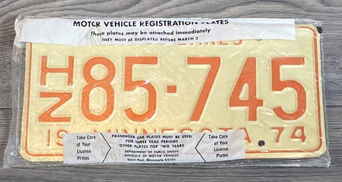 Minnesota License Plate 1974 New, Old Stock HZ 85-745 MN '74 | eBay