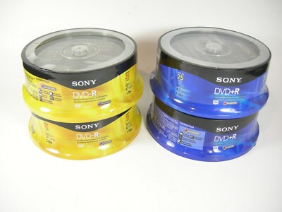 SONY 100 Pack DVD+R DVD-R 120 Minutes Blank 4.7 1-16x Recordable Disc ...