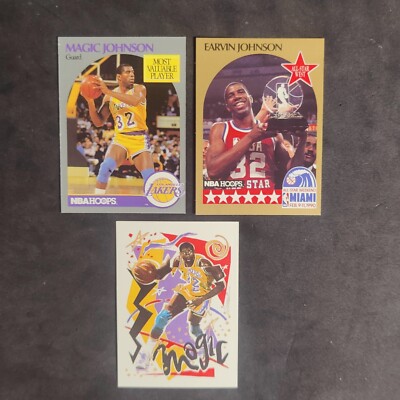 1990-91 NBA Hoops - #157 Magic Johnson + Gold All Star #18 + Checklist ...