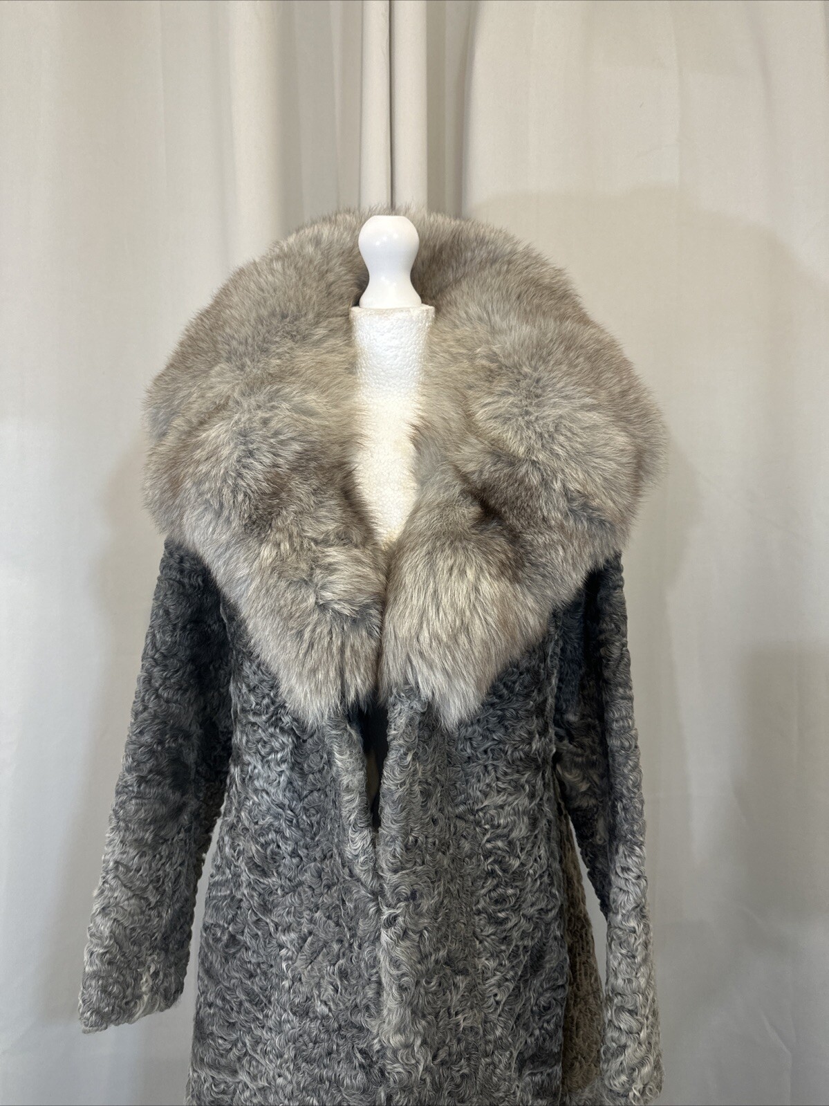 Real Fur Persian Lamb Swakara Blue Fox Collar Teddy G… - Gem