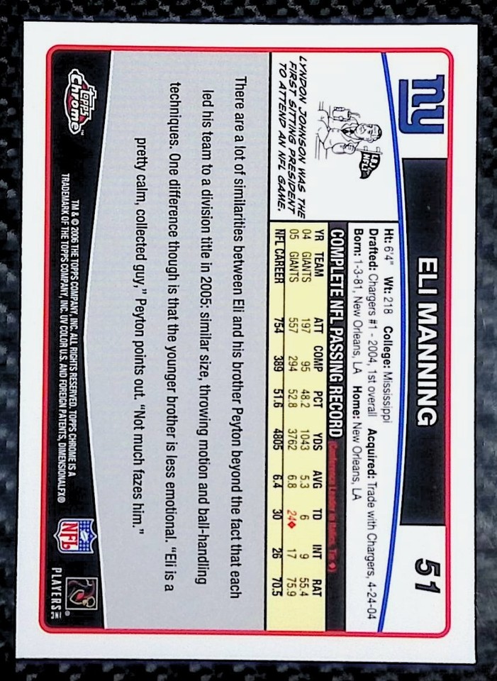 2006 Topps Chrome #51 - Eli Manning - New York Giants | eBay