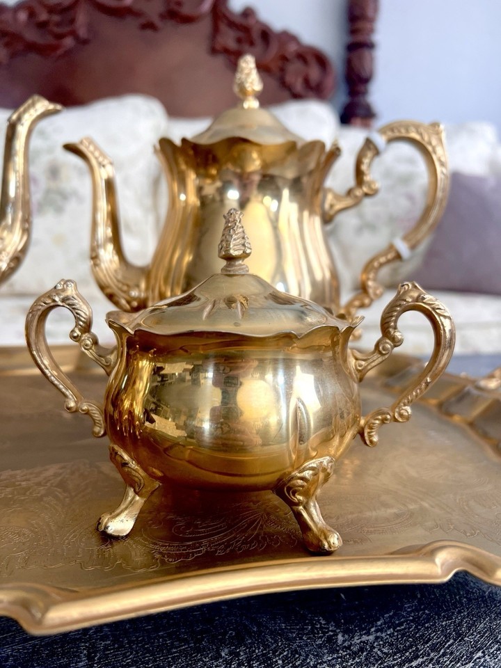 Vintage 24kt Gold Electroplated 5- piece Coffee / Tea Pot Service Hong ...