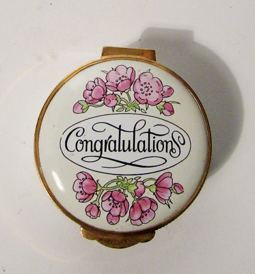English Handpainted Enamel box- Congratulaions small round | eBay