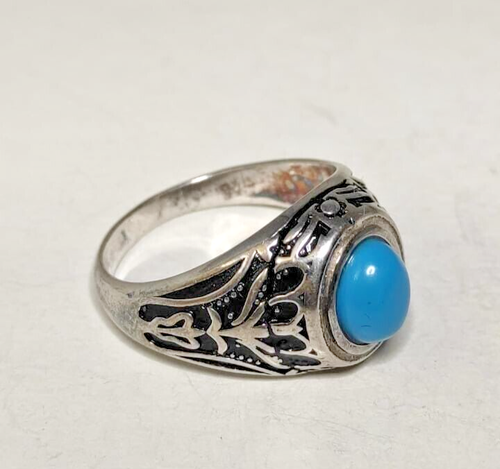 925 Sterling Silver Vintage Ring Turquoise Fayrouz Agate Stone Handmade ...