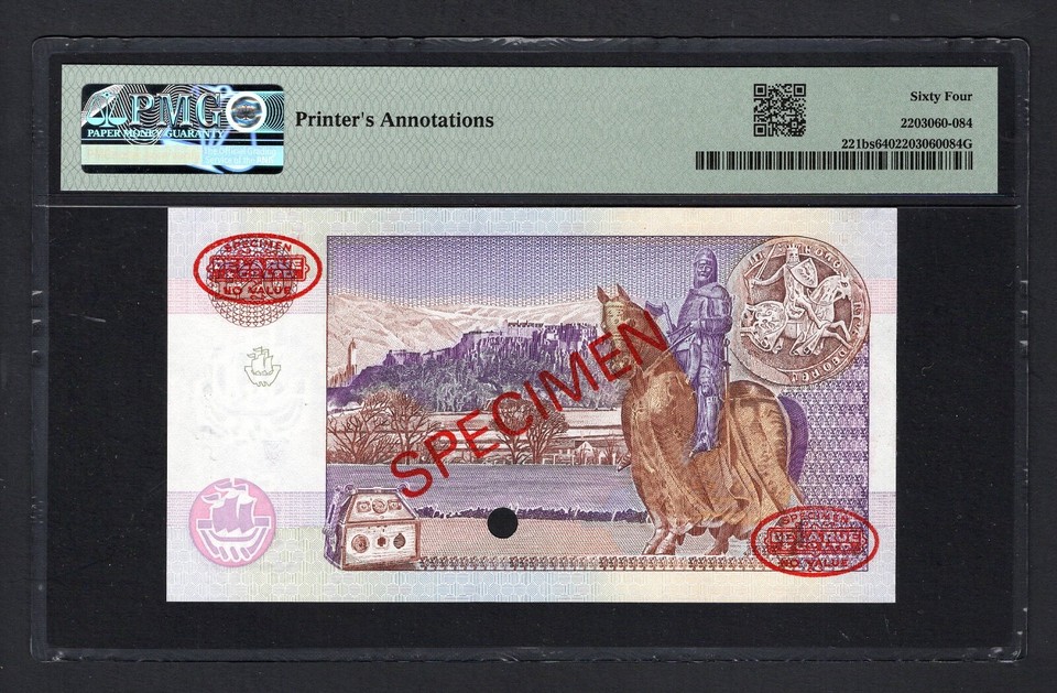 Scotland 20 Pounds P221bs 1996 ''Specimen N.1" Uncirculated Grade 64 ...