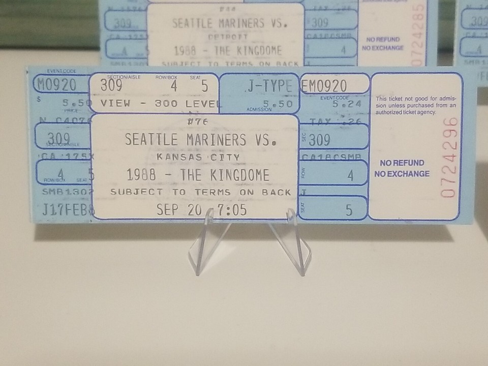 4pk 1988 Seattle Mariner's Full Ticket Stubs - Kansas City, Minnesota ...