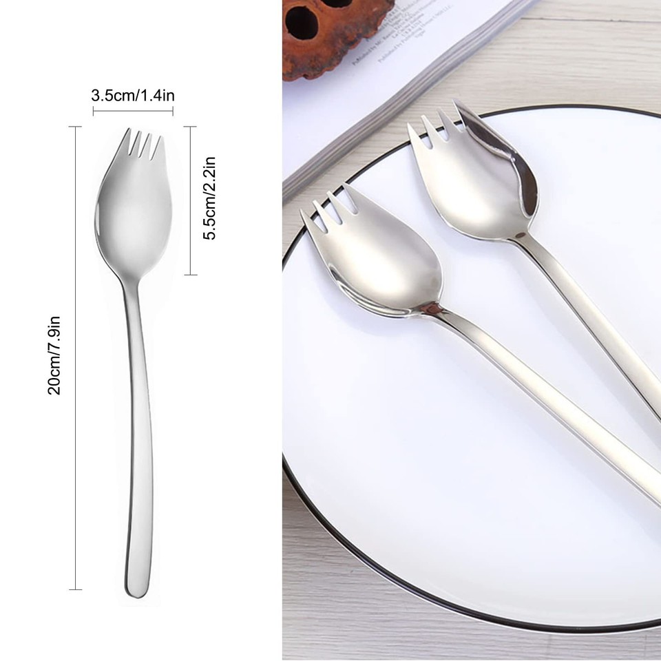 Metal Sporks Set of 6 18/10 Stainless Steel Salad Spork Utensils 7.9 ...