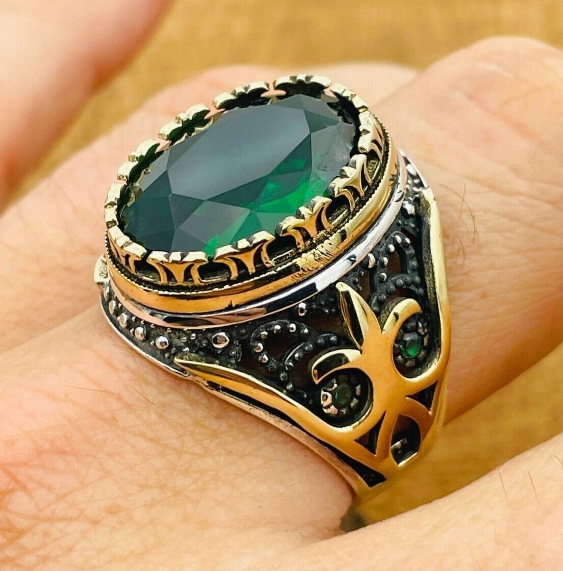Emerald Stone Rings Design 4.27tcw 14K Green Emerald & Diamond Three