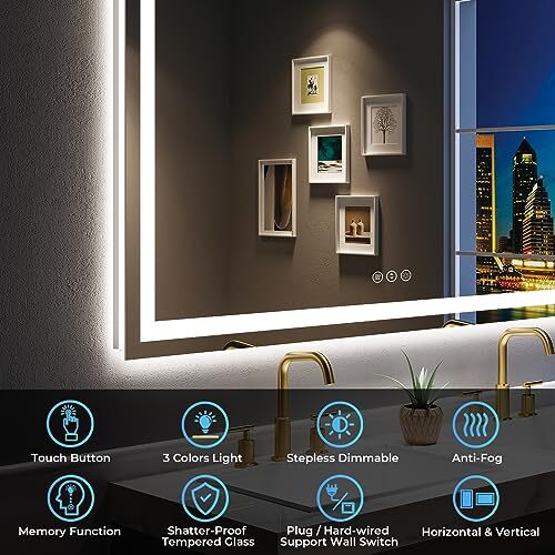 55x30 Inch LED Bathroom Mirror with Lights Front 55"L x 30"W Backlit ...