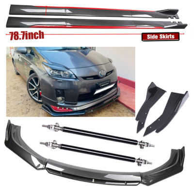 Front Rear Bumper Lip +78.7"Side Skirt Extension Carbon Fiber For ...