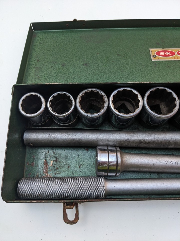 Vintage SK Wayne 3/4 Drive 12 Point SAE Socket Set & Ratchet In Metal ...