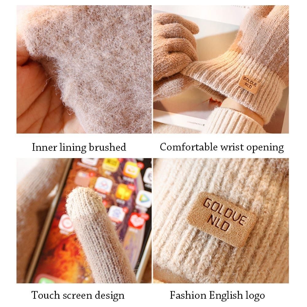 Warm Touch Screen Mittens Plus Velvet Knitted Gloves Outdoors Men Women ...