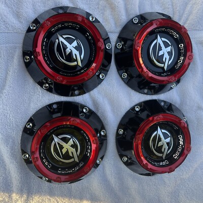 XF OFF-ROAD Gloss Black and red Wheel Center Caps C-969-2 Set Of 4 ...