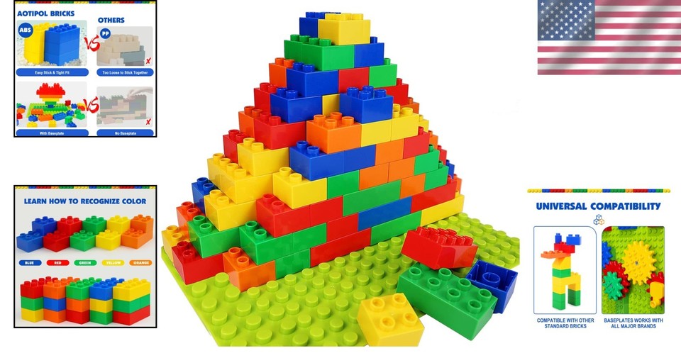 101-Piece Classic Building Blocks Set with Baseplate – Safe & Non-Toxic ...