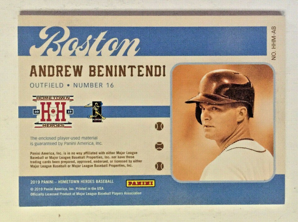 2019 Andrew Benintendi Panini Hometown Heroes Dual Memorabilia #HHMAB ...