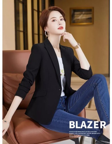Veste Costume Femme Blazer Deux Couleurs Bureau Slim Fit Noir Slim ...