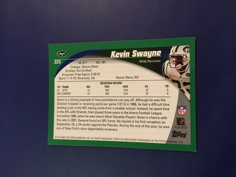 2002 Topps # 223 KEVIN SWAYNE New York Jets Football Card | eBay