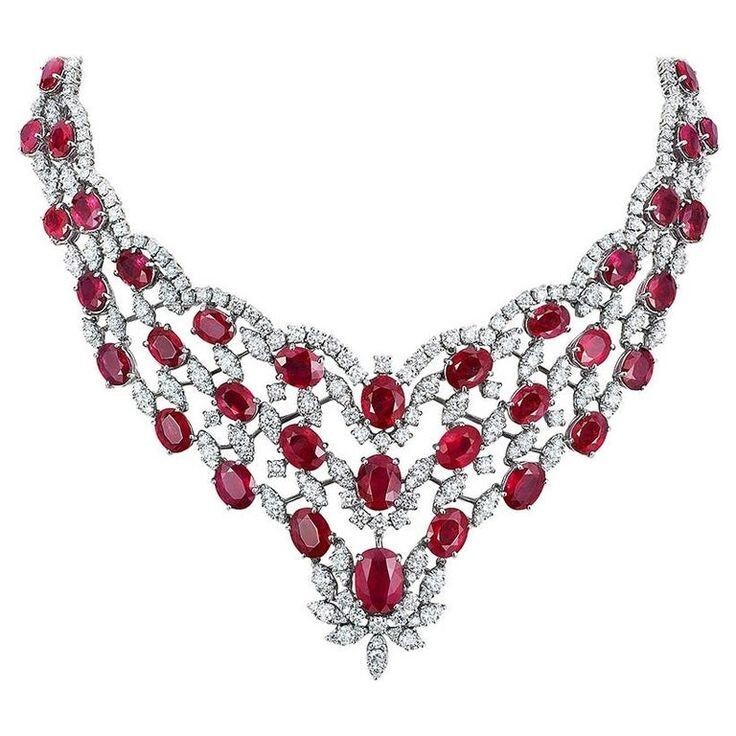 Lab Ruby Collar Necklace 925 Sterling Silver Magnificent Party Jewelry ...