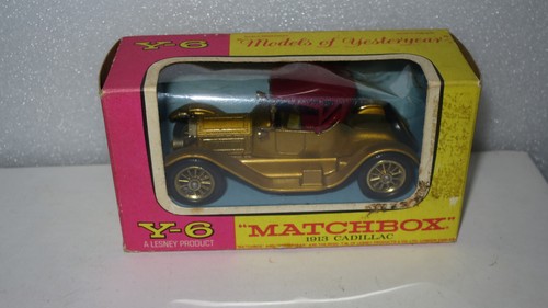 EARLY BOX MATCHBOX YESTERYEAR Y-6 1913 CADILLAC GOLD MADE IN ENGLAND B ...