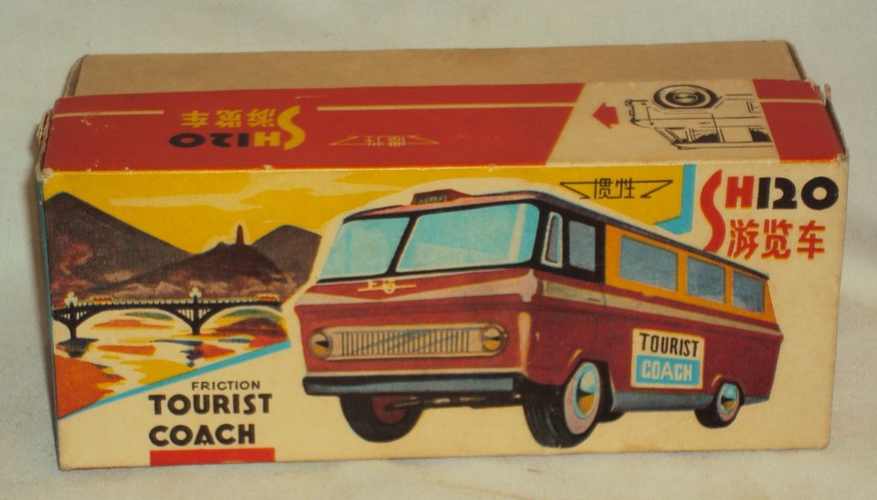 VINTAGE FRICTION TIN PLATE TOY TOURING CAR TOURIST COACH SCHIZO ...