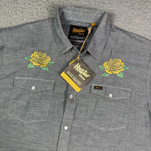Howler Bros Austin City Limits ACL Shirt Mens L Yellow Rose Pearl Snap ...