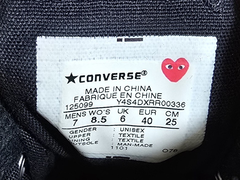 Converse Jack Purcell Comme De Garcon Play Black Low Rise Men US Sz 7 W ...