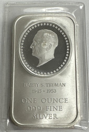 Vintage 1976 Harry S. Truman .999 Fine Silver Art Bar Madison Mint ...