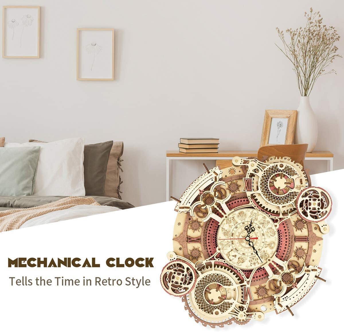 ROKR Zodiac Wall Clock 3D Wooden Puzzle Kit DIY Mechanical Model Clock ...