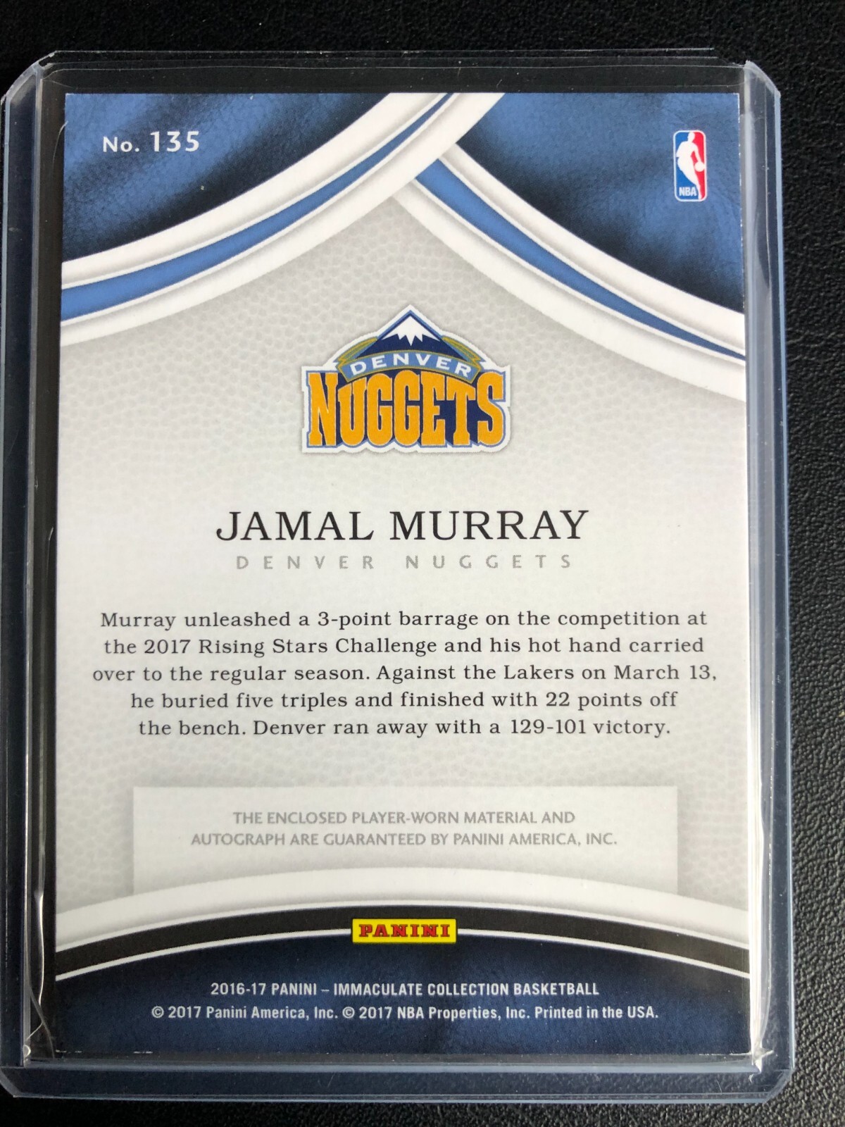 2016-17 Panini Immaculate JAMAL MURRAY Auto Autograph Jersey Rookie RC 7/25 | eBay