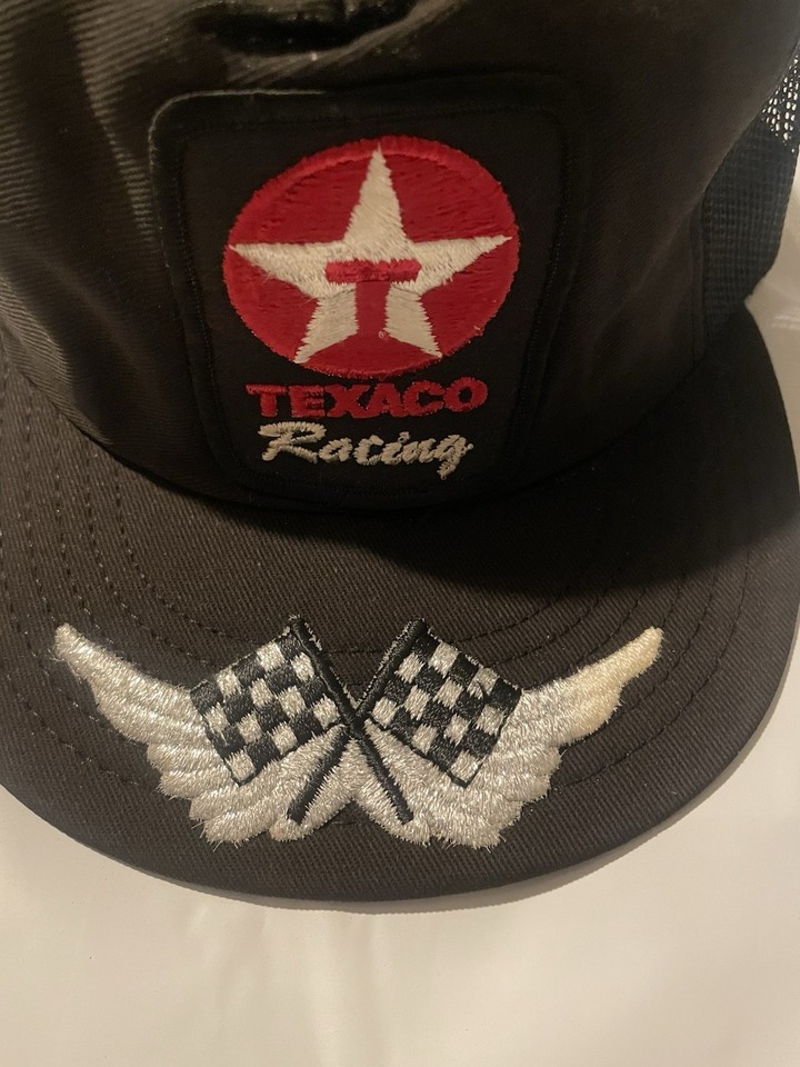VTG 1970s Texaco Racing Snapback Trucker Mesh Checkered Flags Wings ...