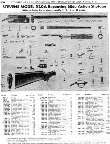 1953 Print Ad of Stevens Model 520A Repeating Shotgun Parts List | eBay