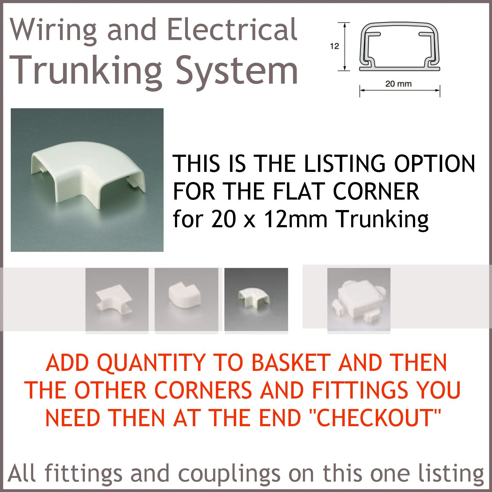 WHITE ELECTRICAL TRUNKING SYSTEM CABLE DUCTING WIRING CONDUIT 20 X 12MM ...