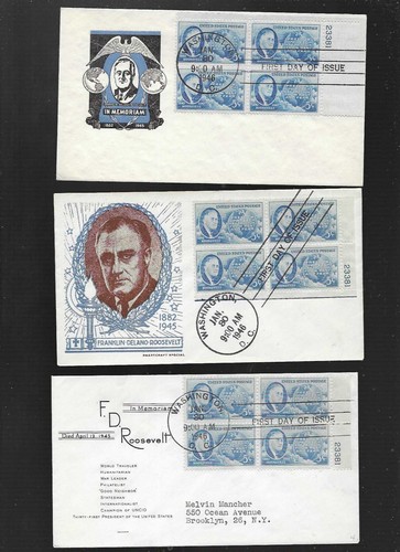 US FDC FIRST DAY COVERS # 933 ROOSEVELT 1946 PLATE BLOCK LOT OF 8 | eBay