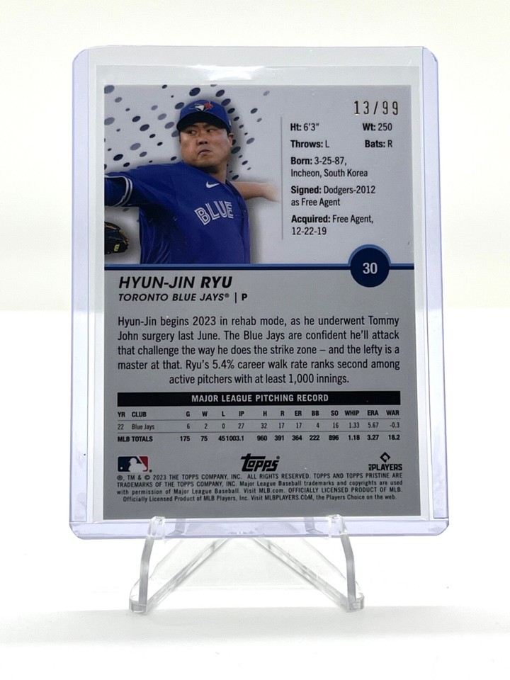 2023 Topps Pristine Purple #30 Hyun-Jin Ryu Toronto Blue Jays #13/99 | eBay