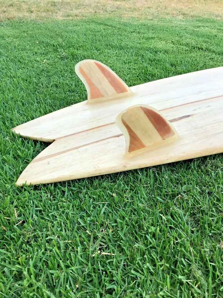 BEAUTIFUL 5' 11" TWIN FIN BALSA WOOD FISH SURFBOARD W/ CUSTOM BALSA ...