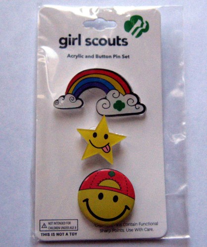 Cute Girl Scout 3 ACRYLIC & BUTTON PIN SET Trefoil Rainbow Star Jewelry ...
