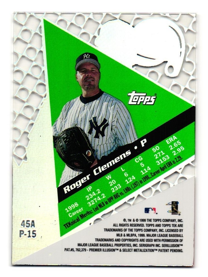 1999 Topps Tek #45A Roger Clemens New York Yankees Pattern 15 | eBay
