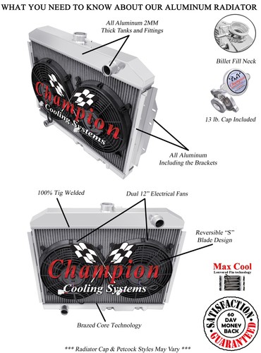 Perf Champion 4 Row Radiator W/ 2 12" Fans for 1972 - 1977 AMC Hornet # ...