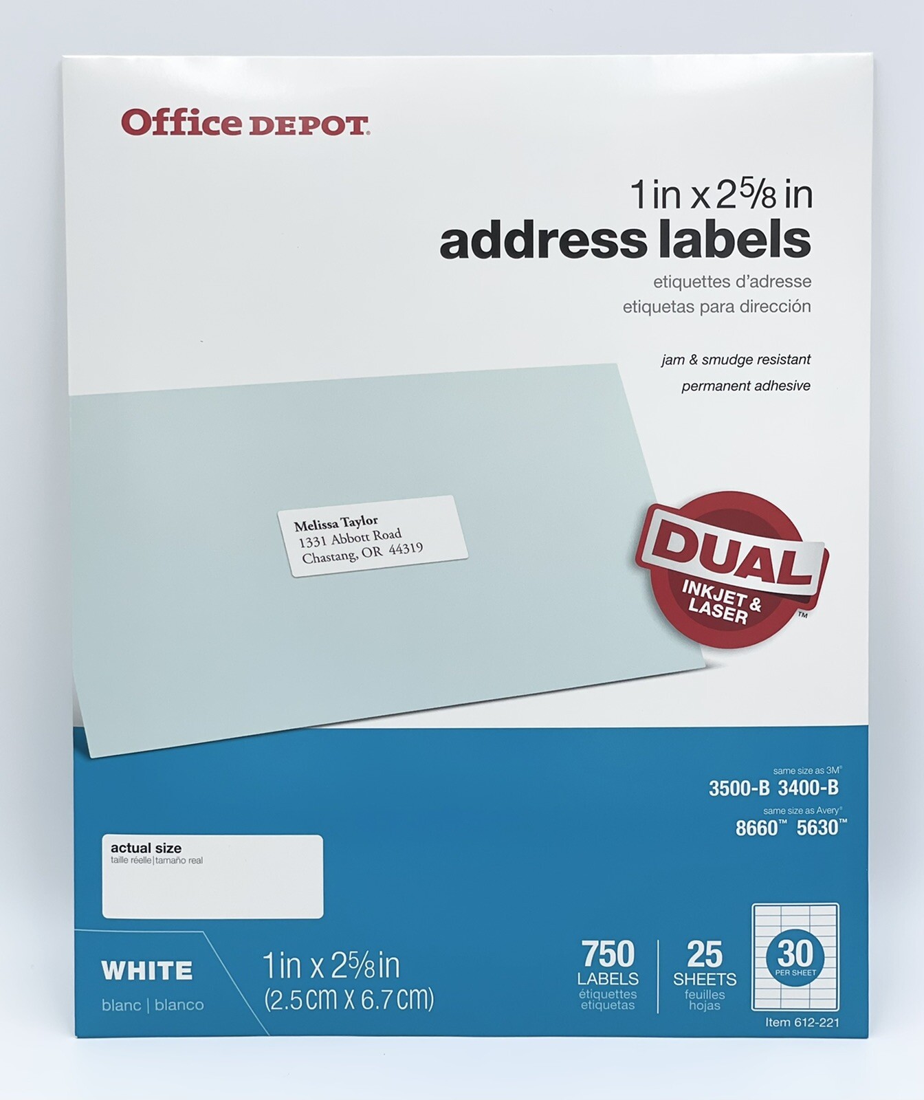 2 Packs-Office Depot Inkjet/Laser Address Labels,1" x 2 5/8",White,750 ...