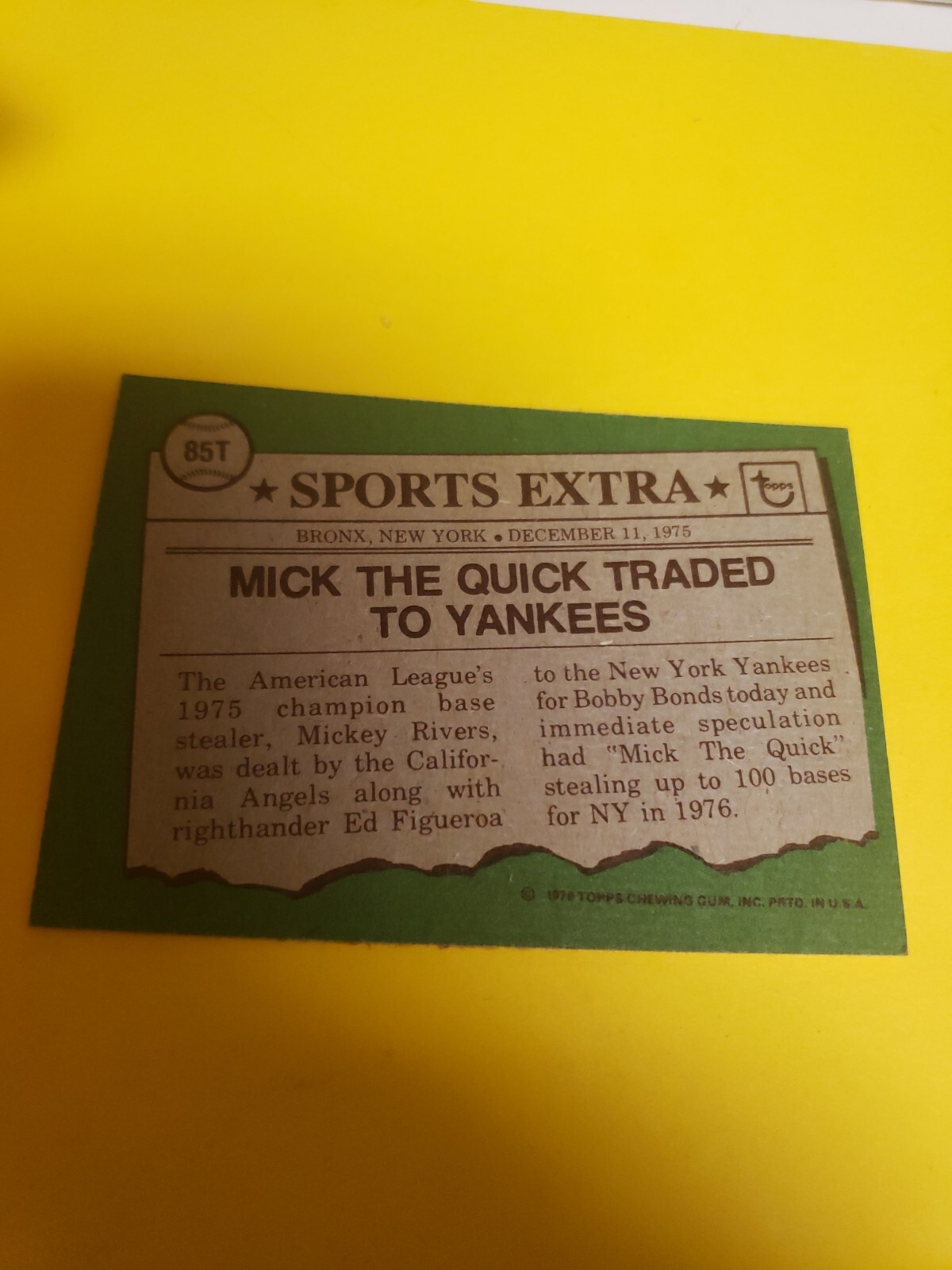 1976 Topps Traded #85T Mickey Rivers New York Yankees Baseball Card n ...