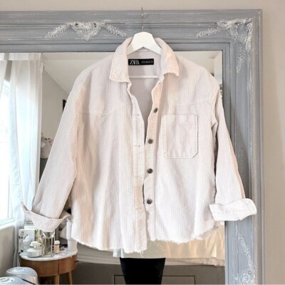 Zara Cream Oversized Cropped Corduroy Shacket Jacket XS | eBay