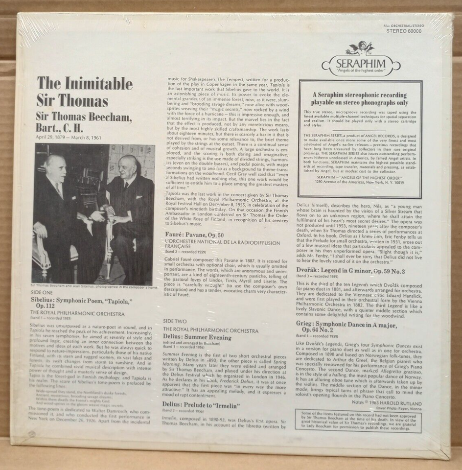 Sir Thomas Beecham: The Inimitable Sir Thomas - US 1963 Seraphim LP | eBay