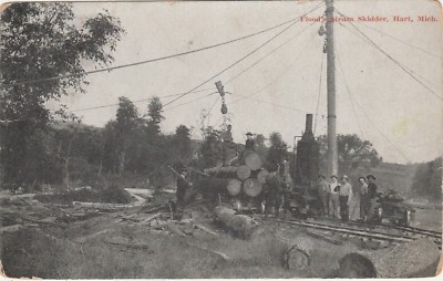 c.1910 Logging:Loading Logs on Rail Car with Flood's Steam Skidder Hart ...