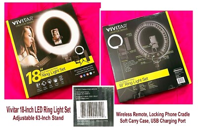 VIVITAR 18" Led Ring Light Set, 36" Tripod Stand, Tablet Phone Holder ...